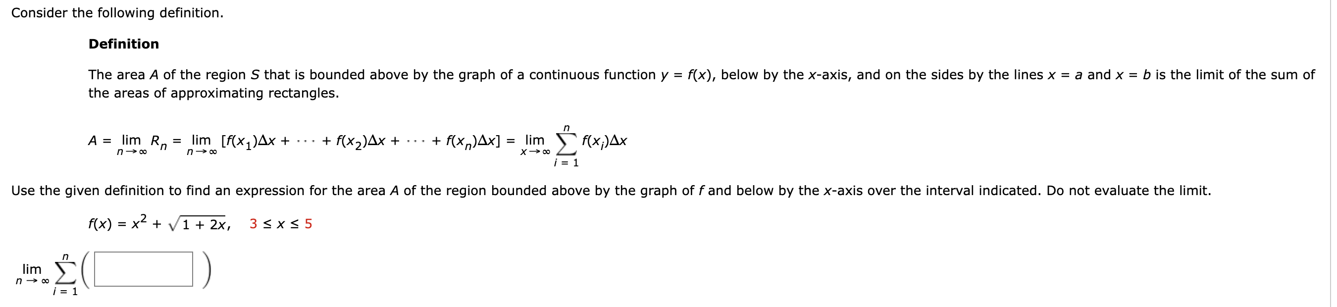 Solved Definition the areas of approximating rectangles. \\[ | Chegg.com