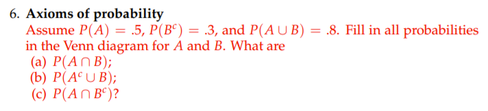 Solved 6. Axioms of probability Assume P(A) = .5, P(B) = .3, | Chegg.com