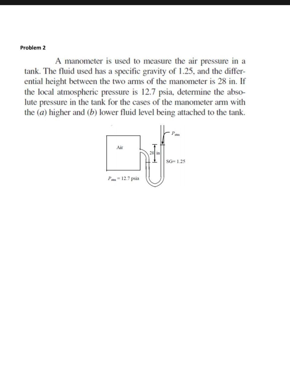 Solved A manometer is used to measure the air pressure in a | Chegg.com