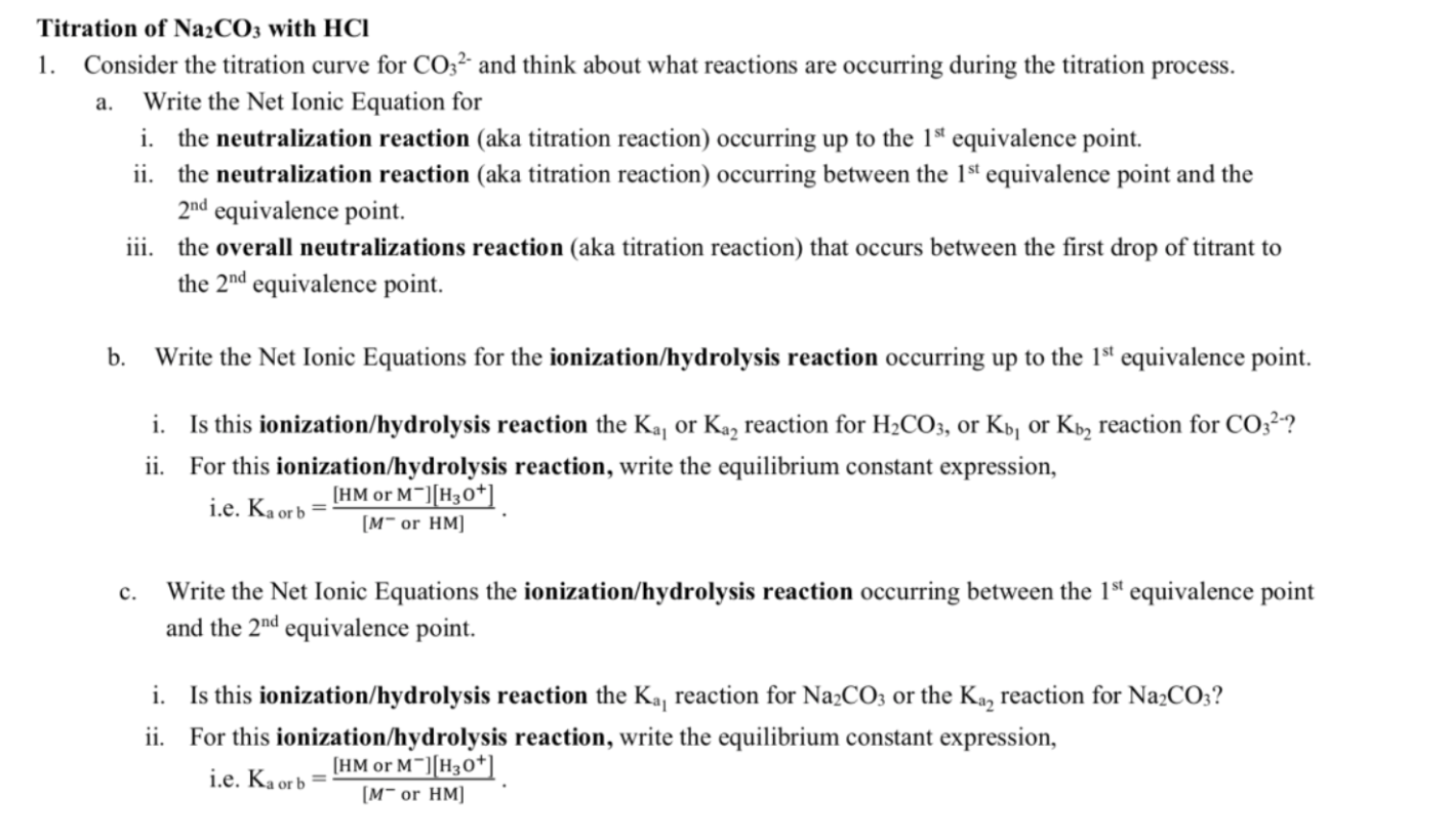 Titration of Na2CO3 with HCI 1. Consider the | Chegg.com