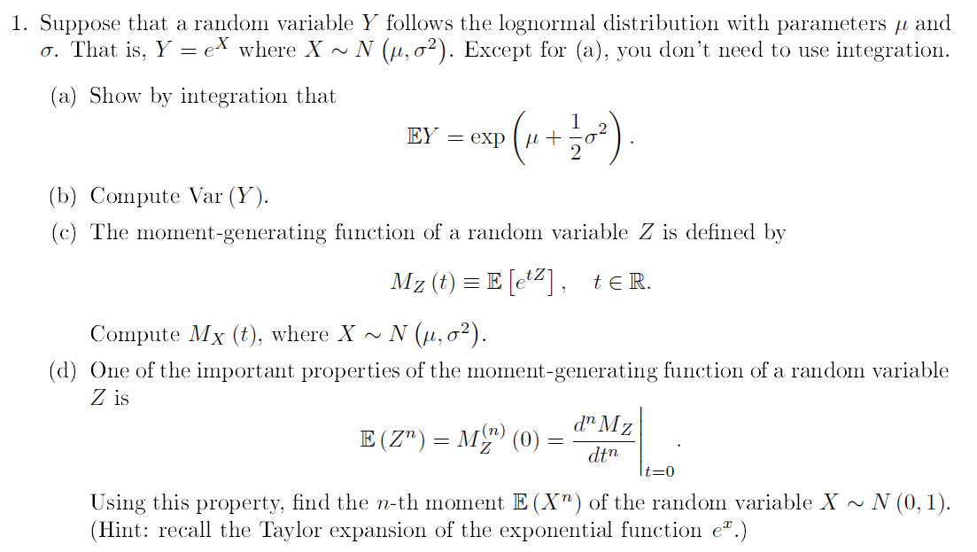 Solved 1. Suppose that a random variable Y follows the | Chegg.com