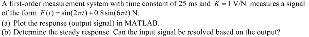 Solved A first-order measurement system with time constant | Chegg.com