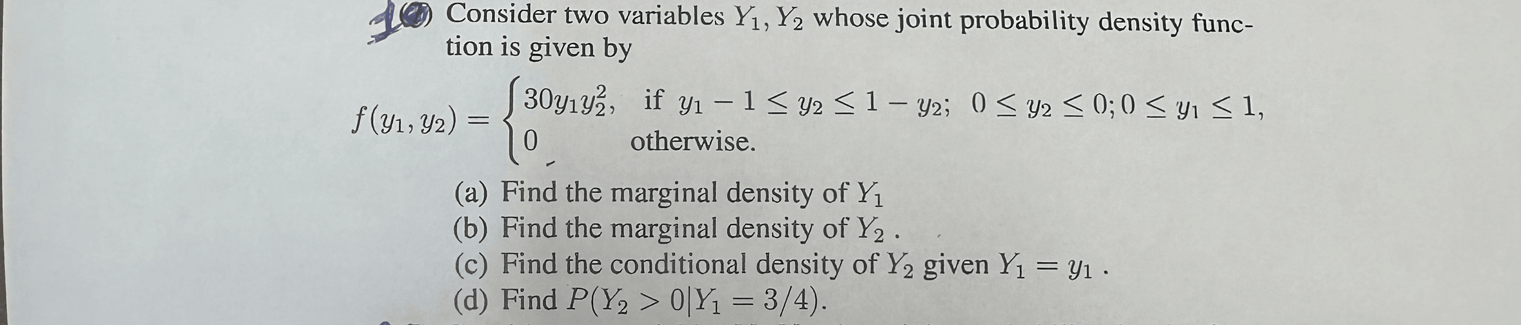 Solved Consider two variables Y1,Y2 whose joint probability | Chegg.com