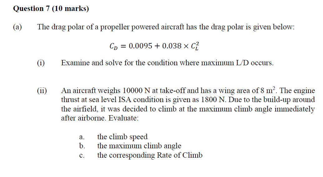 Solved The drag polar of a propeller powered aircraft has | Chegg.com