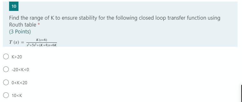 Solved Find the range of K to ensure stability for the | Chegg.com