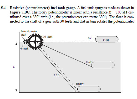 5.4 Resistive (potentiometer) fuel tank gauge. A fuel | Chegg.com