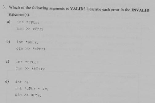 Solved 2. Given the following declarations, find error(s) if | Chegg.com