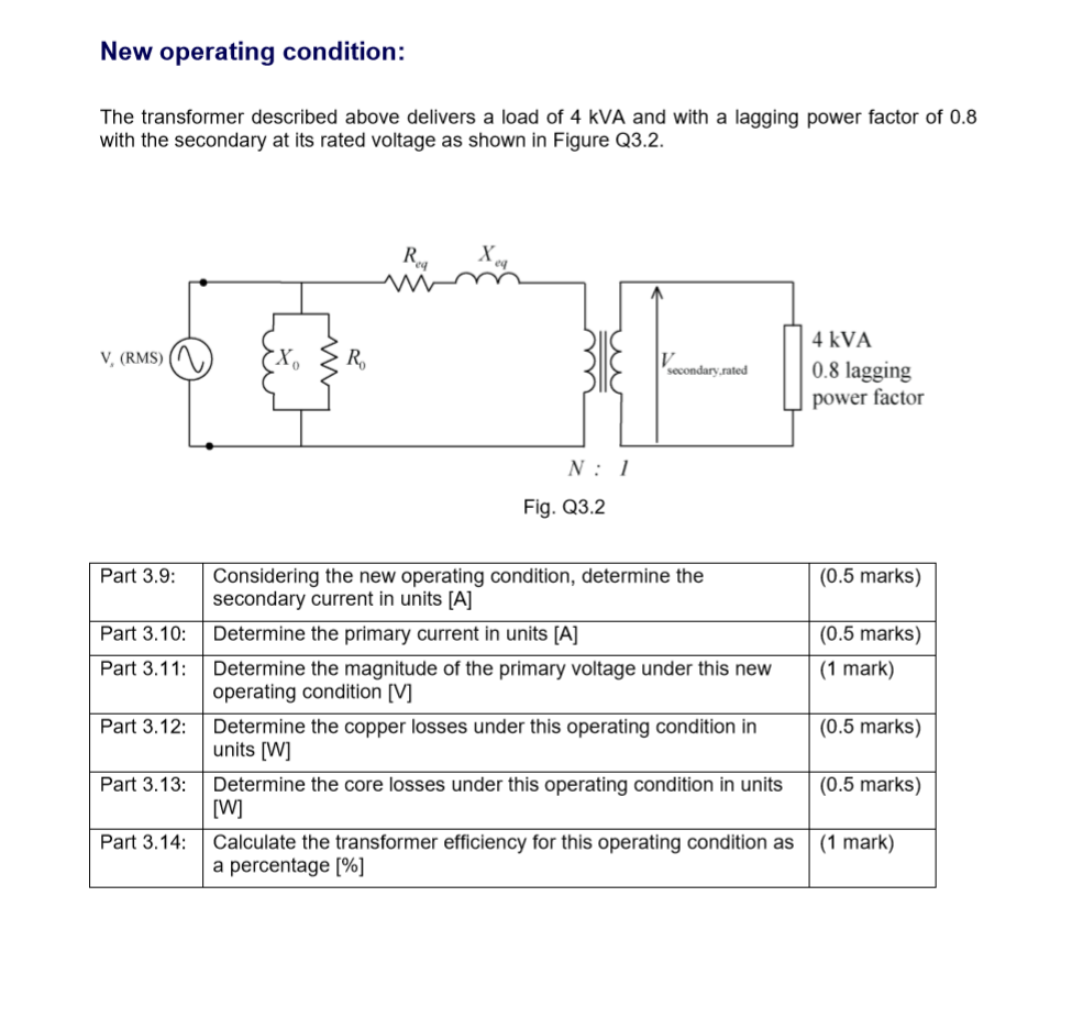 Solved New operating condition: The transformer described | Chegg.com