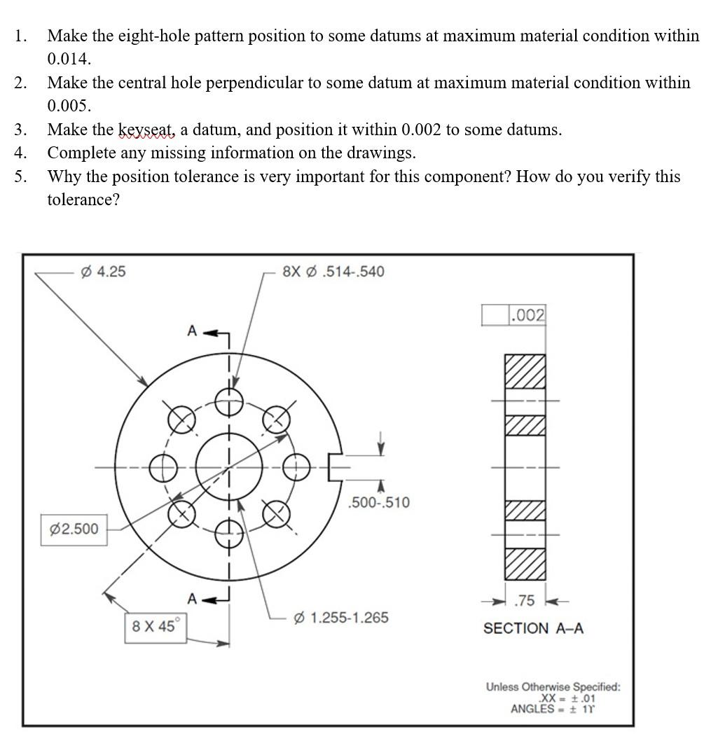 Solved 1. Make the eight-hole pattern position to some | Chegg.com