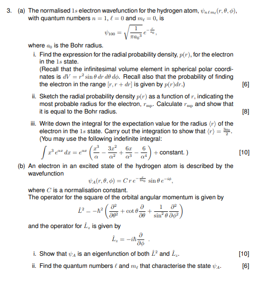(a) ﻿The normalised 1s ﻿electron wavefunction for the | Chegg.com