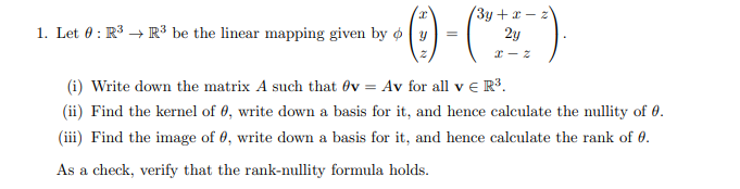 Solved Let θ:R3→R3 be the linear mapping given by | Chegg.com