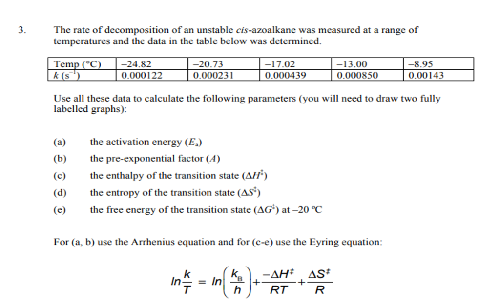Solved Eyring equation. Please answer parts c, d and e. I | Chegg.com Solved Eyring equation. Please answer parts c, d and e. I | Chegg.com