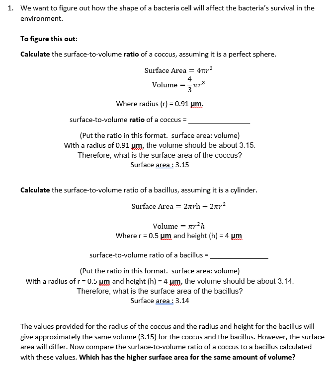 Solved 1. We want to figure out how the shape of a bacteria | Chegg.com