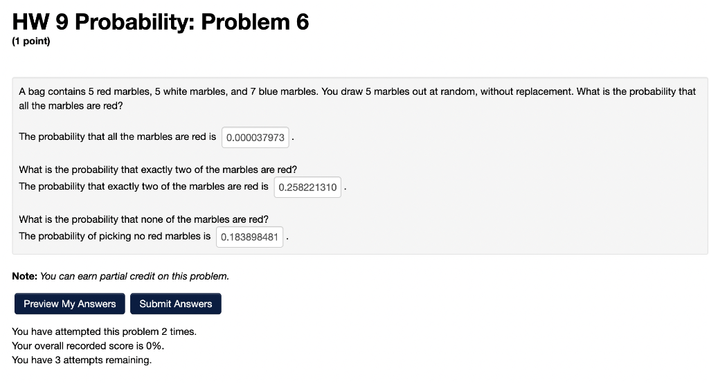 Solved HW 9 Probability: Problem 6 (1 point) A bag contains | Chegg.com