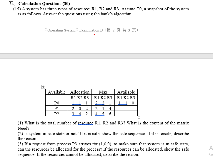 Solved fi, Calculation Questions (30) 1.(15) A system has | Chegg.com