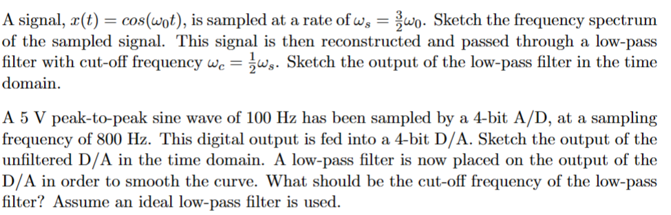 A signal, x(t)=cos(ω0t), is sampled at a rate of | Chegg.com