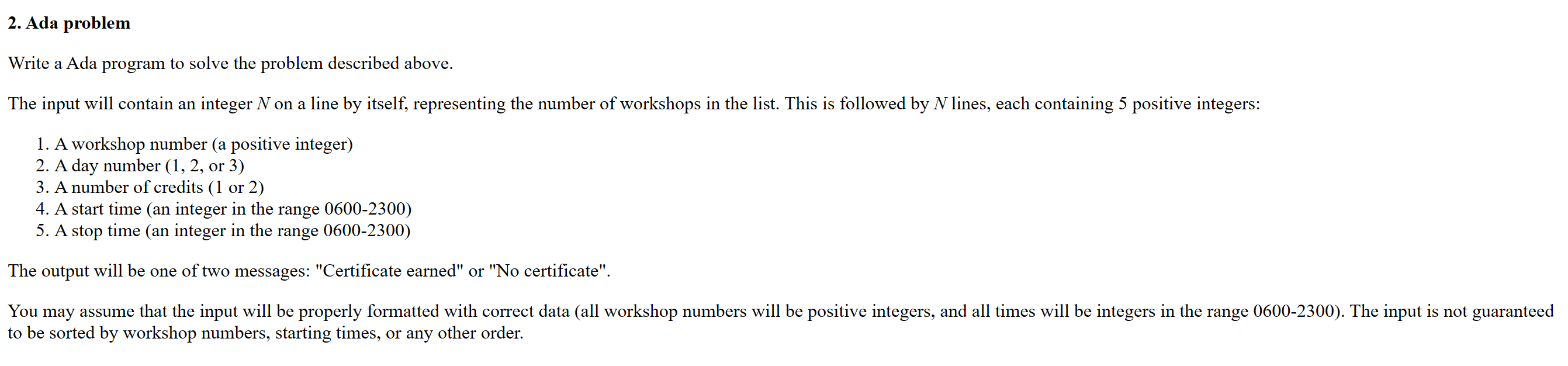 2. Ada problem Write a Ada program to solve the | Chegg.com