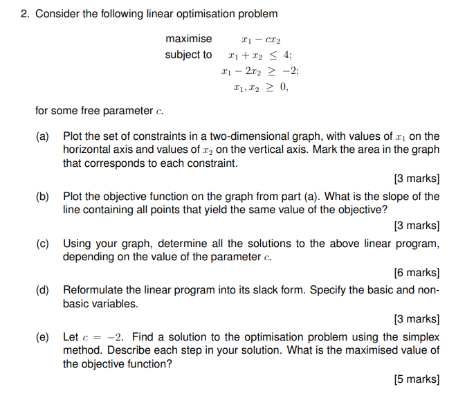 Solved 2. Consider the following linear optimisation problem | Chegg.com