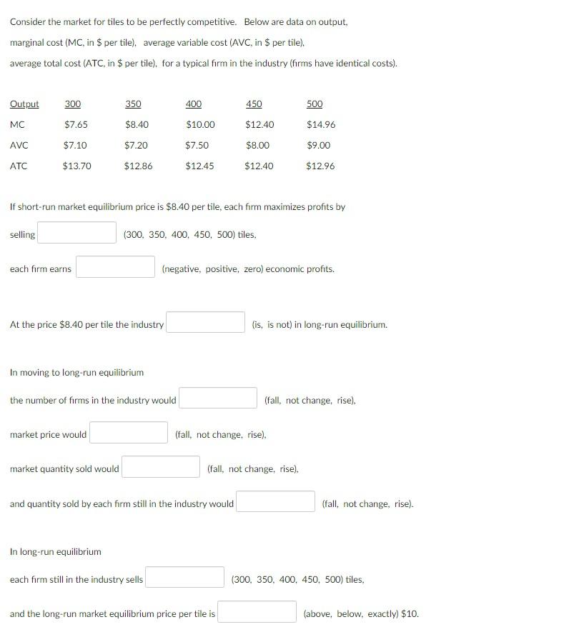 Solved Consider the market for tiles to be perfectly | Chegg.com