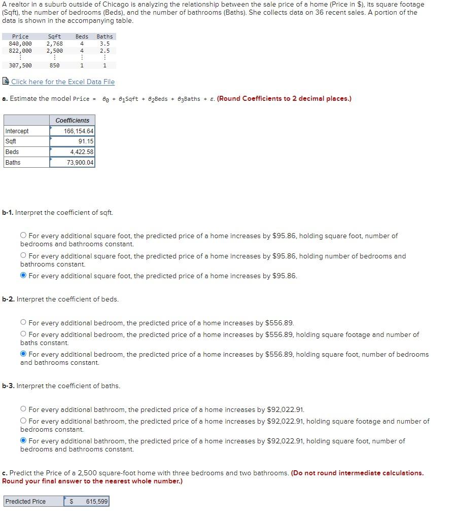 Solved A realtor in a suburb outside of Chicago is analyzing | Chegg.com