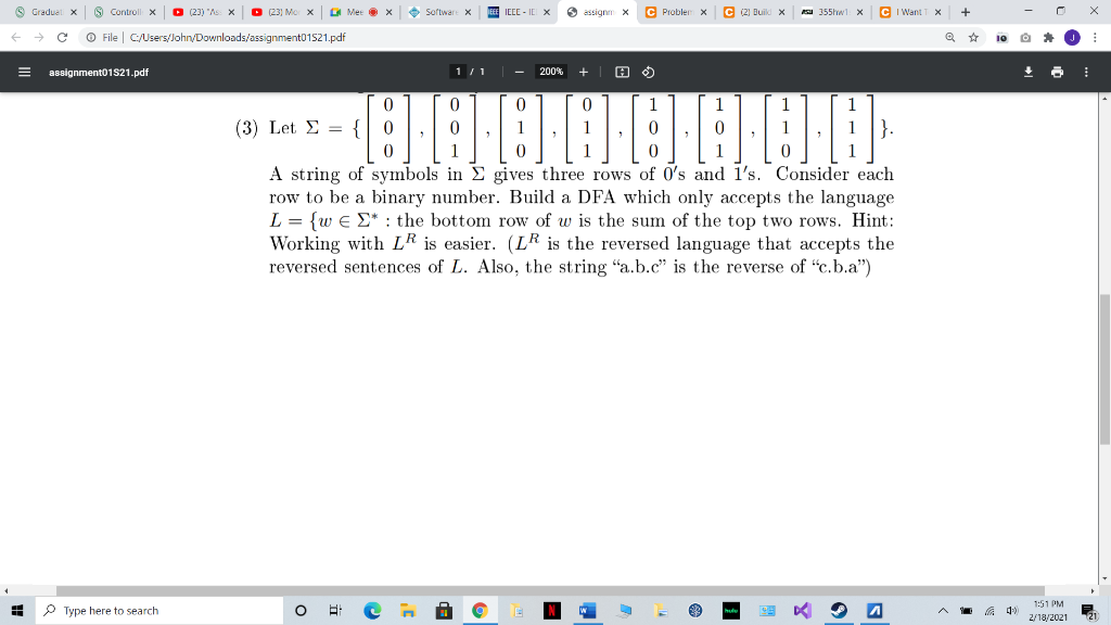 (3) A string of symbols in Σ gives three rows of 0's | Chegg.com