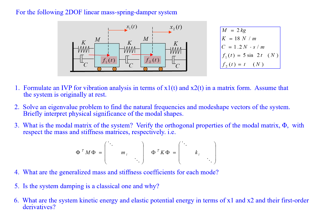 For the following 2DOF linear mass-spring-damper | Chegg.com