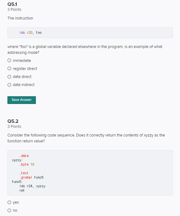 Solved Q5.1 3 Points The instruction Ids r20, too where | Chegg.com