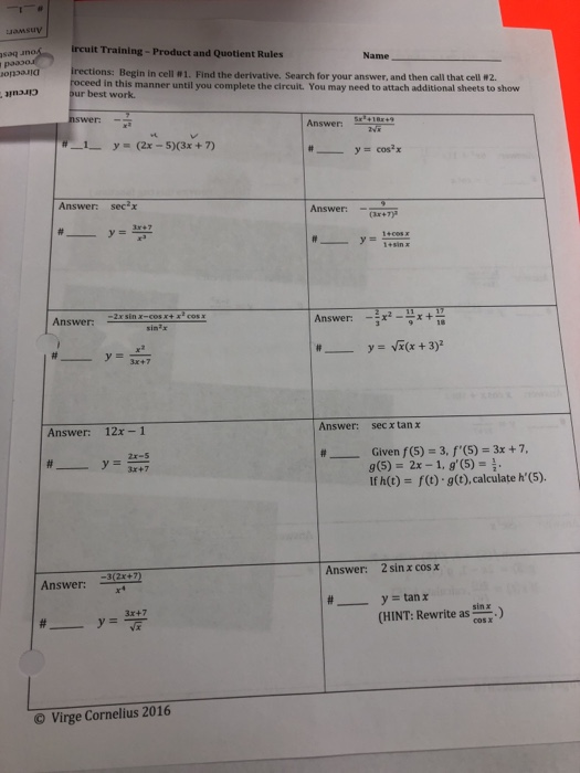 Solved uamsuy san J it Training - Product and Quotient Rules | Chegg.com