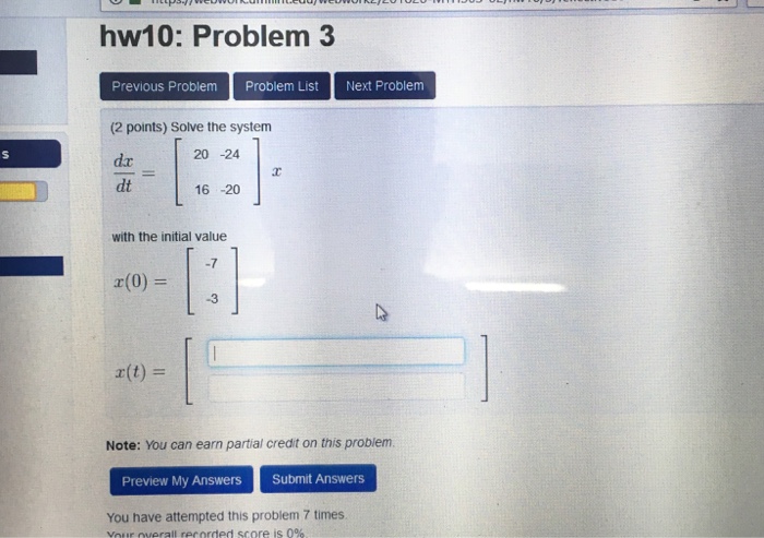 Solved Hw10 Problem3 Previous Problem Problem List Next 