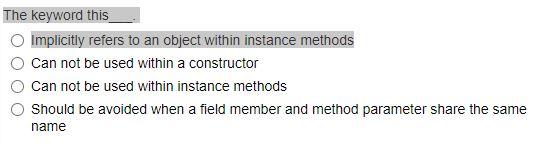 Solved The keyword this Implicitly refers to an object | Chegg.com