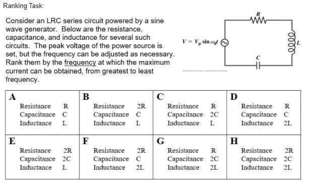 Solved Ranking Task Consider an LRC series circuit powered | Chegg.com