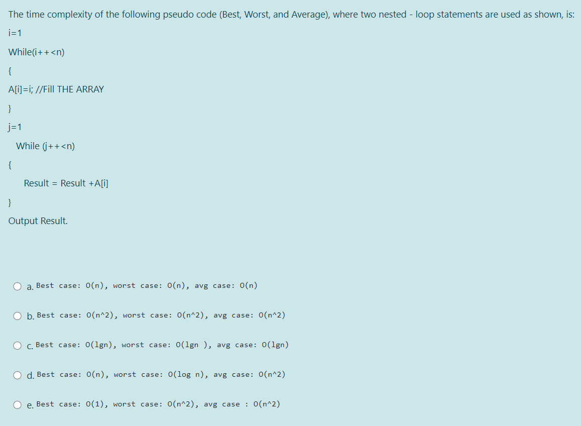 Solved The time complexity of the following pseudo code | Chegg.com
