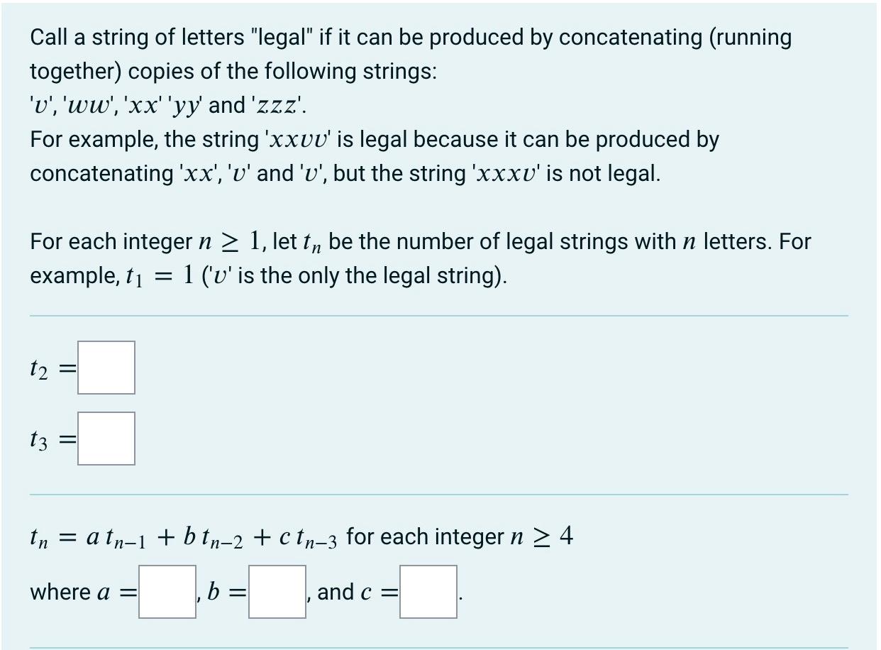 Call a string of letters "legal" if it can be | Chegg.com