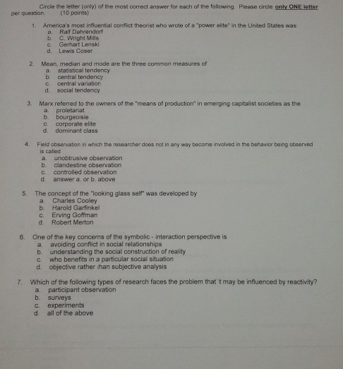 Solved Circle the letter (only) of the mast correct answer | Chegg.com