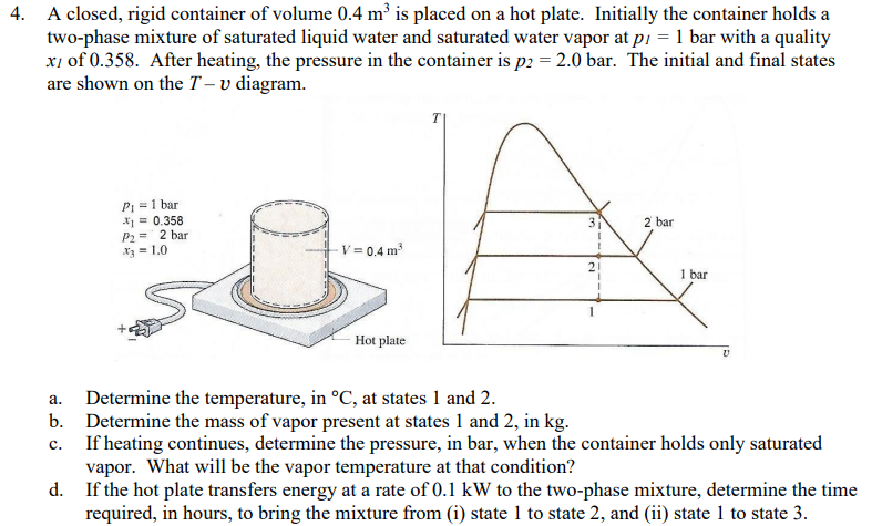 Solved 4. A closed, rigid container of volume 0.4 m’ is | Chegg.com