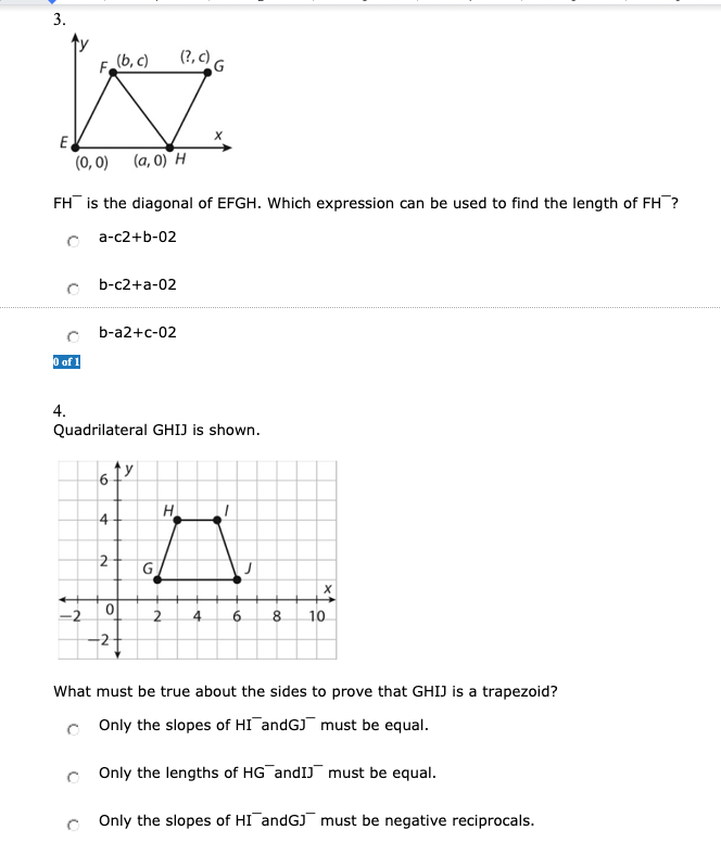 Solved F (b, c) , (0,0) (a,0) H FH is the diagonal of EFGH. | Chegg.com