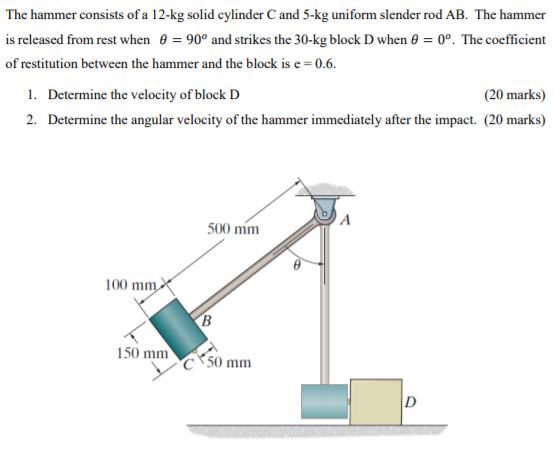 Solved The hammer consists of a 12-kg solid cylinder C and | Chegg.com