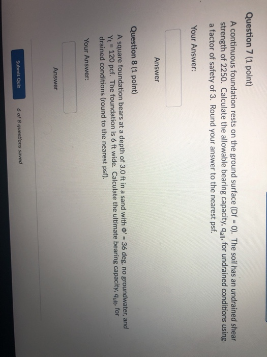 Solved Can you solve these two simple questions for geotech | Chegg.com