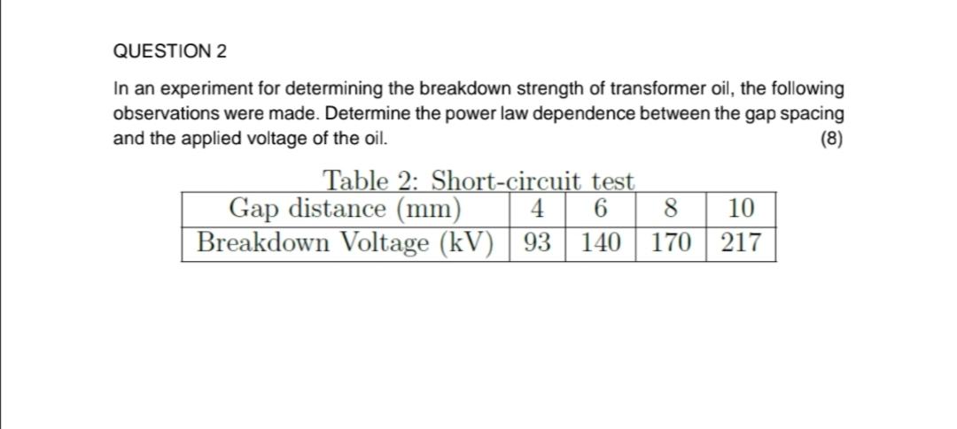 Solved QUESTION 2 In an experiment for determining the | Chegg.com
