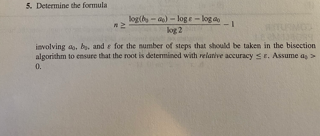 Solved 5. Determine the formula n> log(bo - αρ) - Iog ε - | Chegg.com