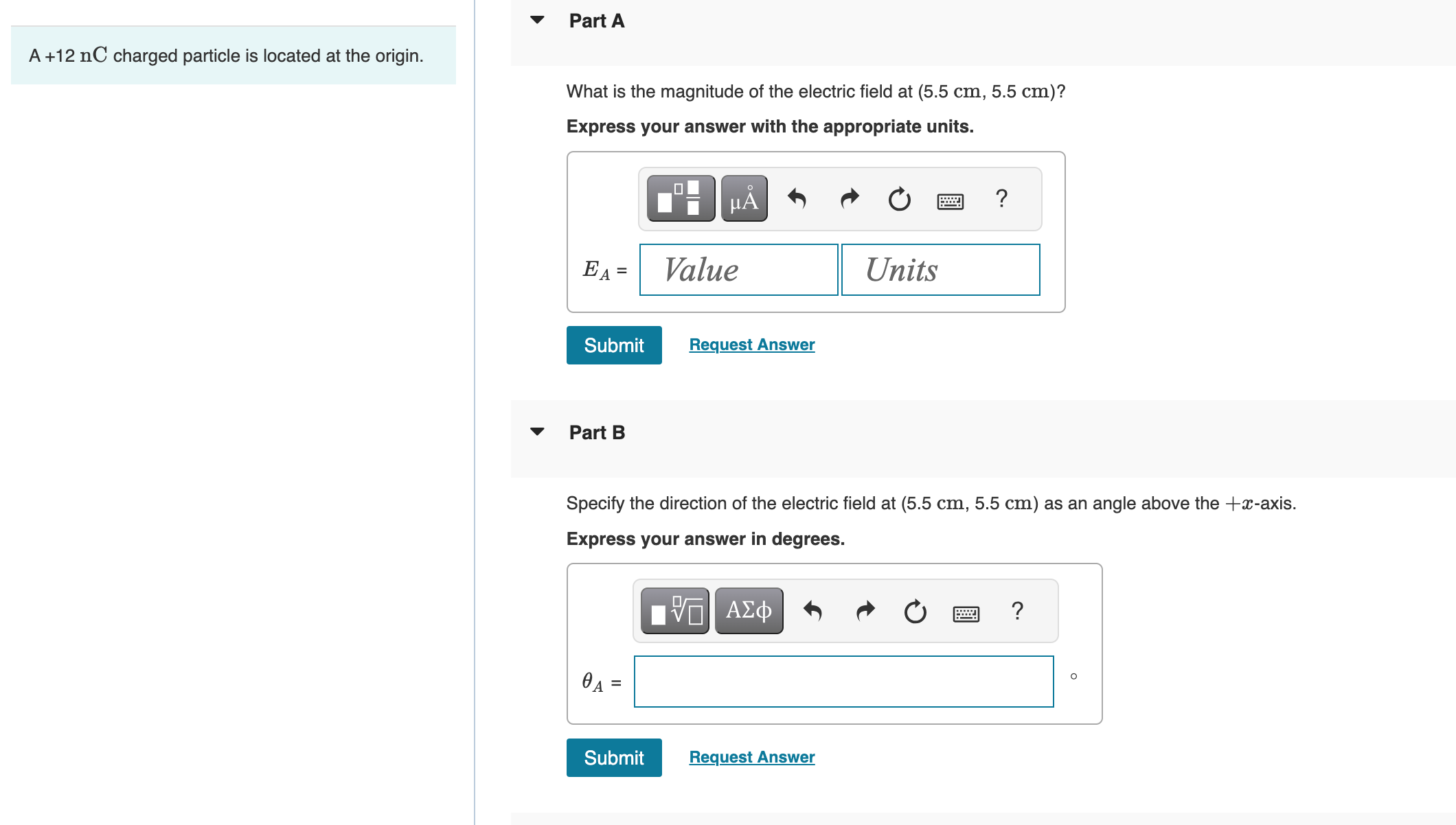 Solved A+12nC charged particle is located at the origin. | Chegg.com