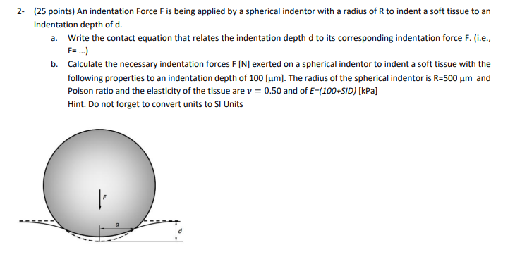 Solved 2- (25 points) An indentation Force F is being | Chegg.com