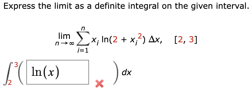 Solved Express the limit as a definite integral on the given | Chegg.com