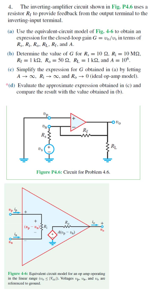Solved The inverting-amplifier circuit shown in Fig. P4.6 | Chegg.com