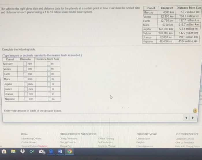 Rounded Solar System Diameter Sizes
