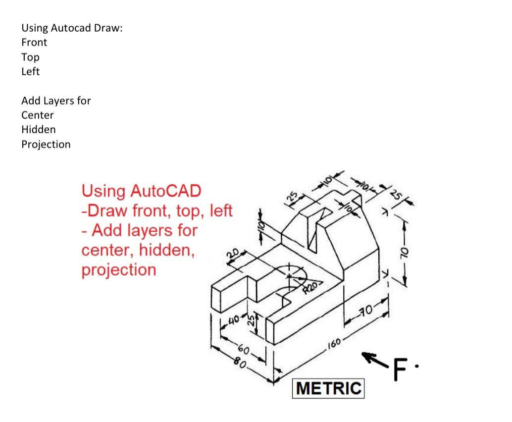 Solved Using Autocad Draw: Front Top Left Add Layers for | Chegg.com