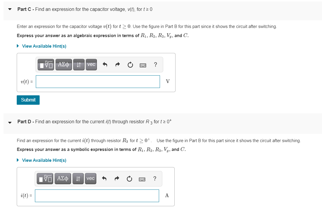 Solved Part A - Find the initial voltage across the | Chegg.com