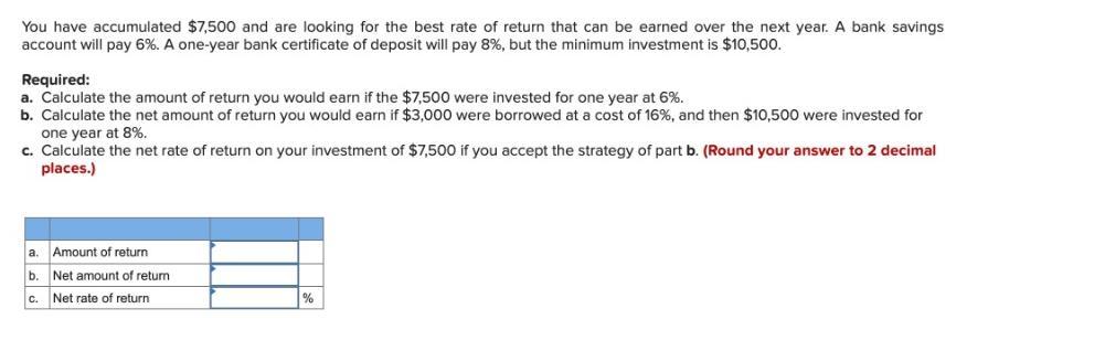 Solved You have accumulated $7,500 and are looking for the | Chegg.com