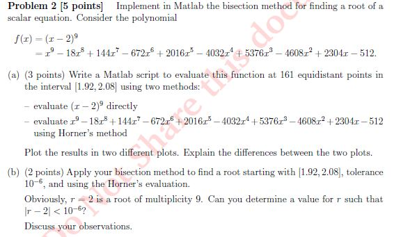 Problem 2 [5 points] Implement in Matlab the | Chegg.com