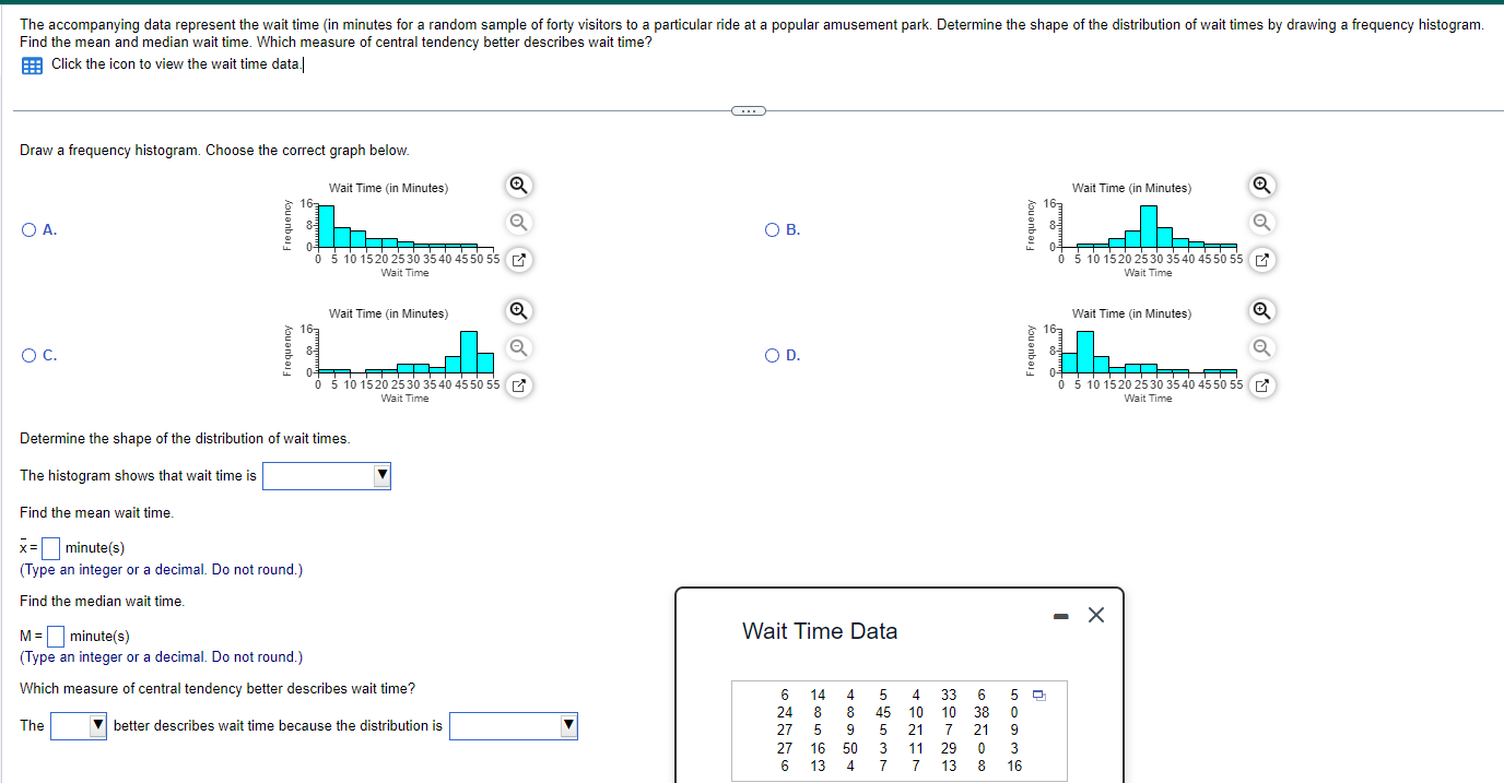 Find the mean and median wait time. Which measure of | Chegg.com